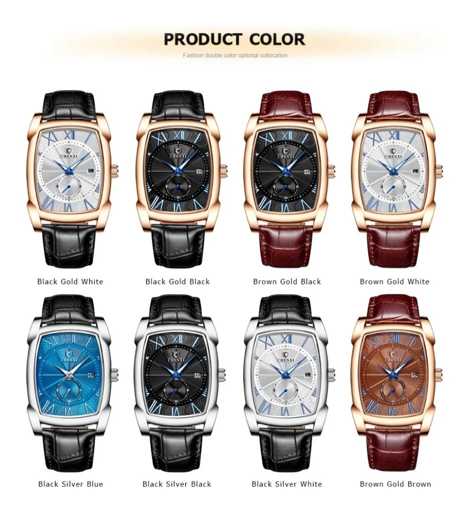 CHENXI 8209 Rose Gold Shell Elegant Rectangular Watch with Calendar – CHENXI WATCHES